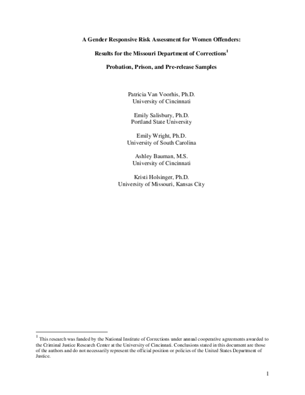 (PDF) A gender responsive risk assessment for women offenders: Results ...