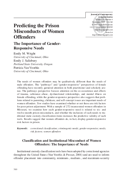 (PDF) Predicting the Prison Misconducts of Women Offenders