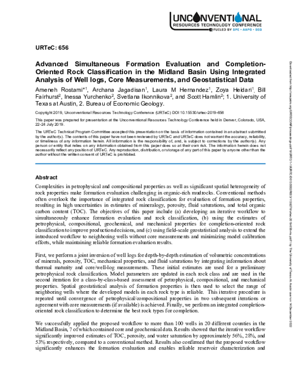 Pdf Advanced Simultaneous Formation Evaluation And Completion Oriented Rock Classification In