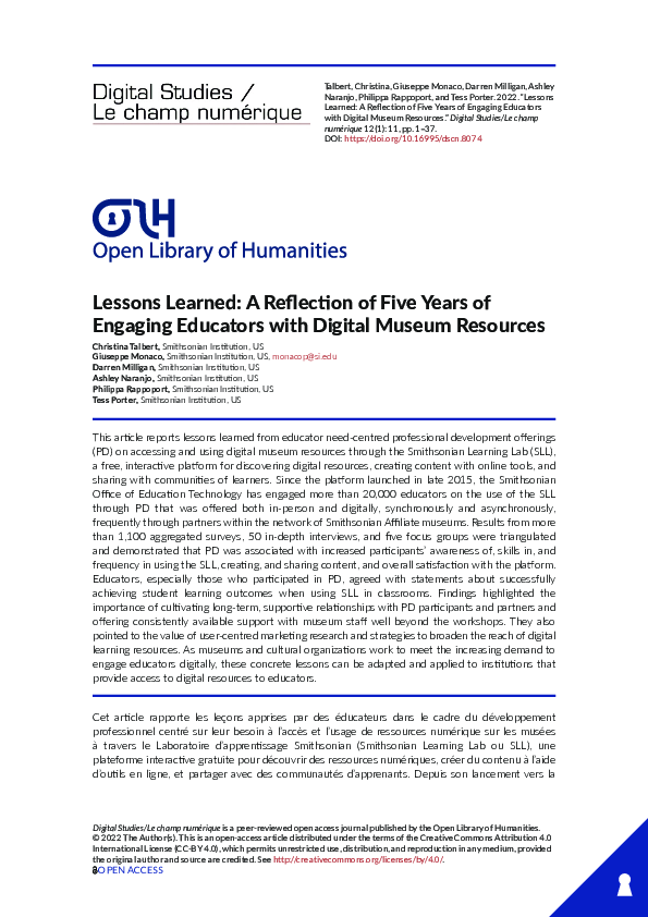 (PDF) Engaging Educators with Digital Museum Resources
