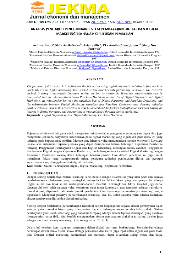 (PDF) Analisis Pengaruh Penggunaan Sistem Pembayaran Digital Dan Digital Marketing Terhadap ...