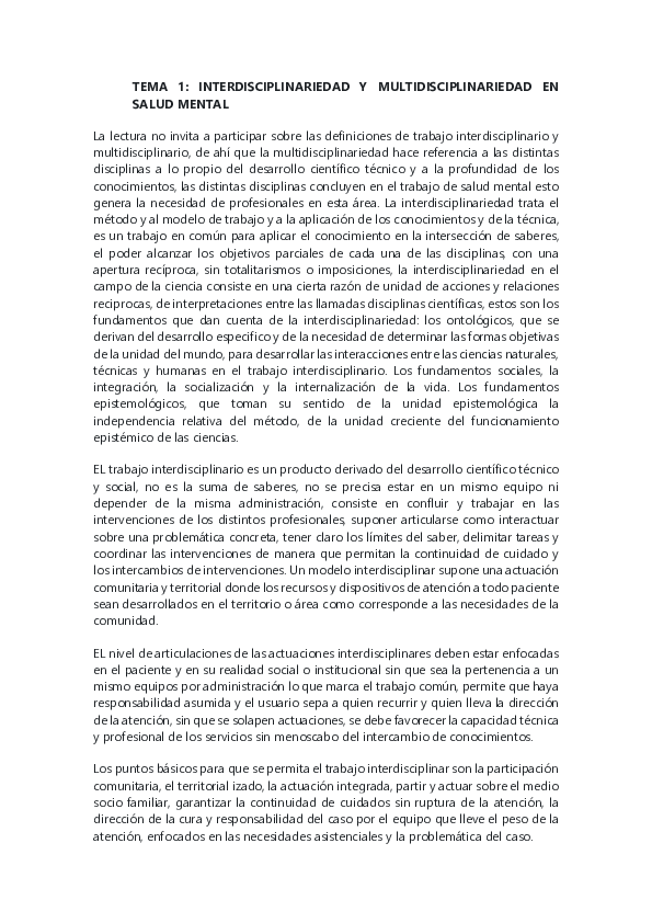 (PDF) INTERDISCIPLINARIEDAD Y MULTIDISCIPLINARIEDAD EN SALUD MENTAL