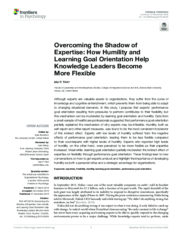 (PDF) Overcoming the Shadow of Expertise: How Humility and Learning ...