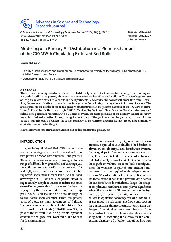 (PDF) Modeling of a Primary Air Distribution in a Plenum Chamber of the ...