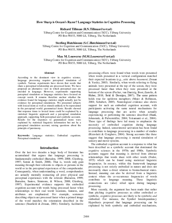 (PDF) How Sharp is Occam's Razor? Language Statistics in Cognitive ...