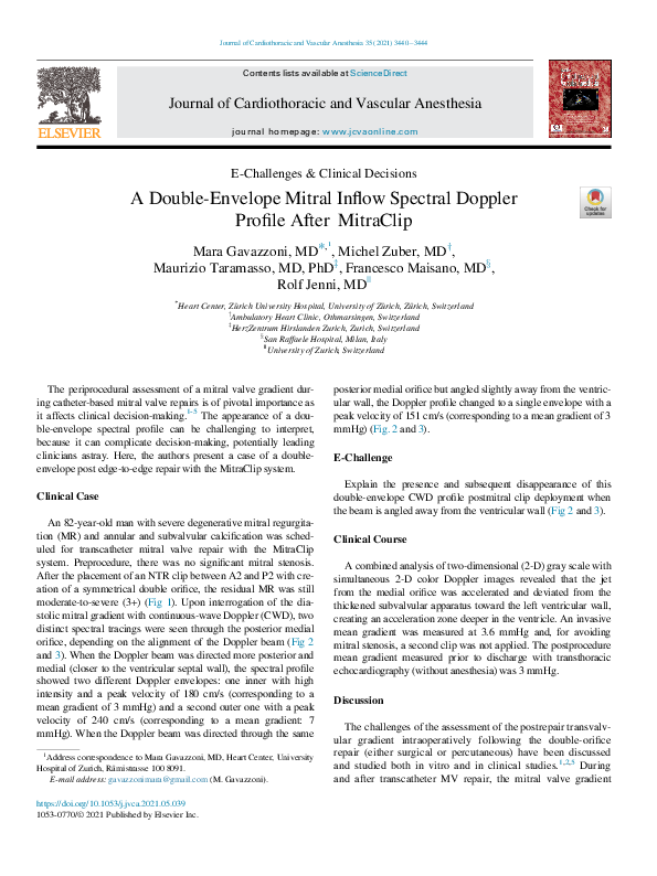 (PDF) A Double-Envelope Mitral Inflow Spectral Doppler Profile After ...