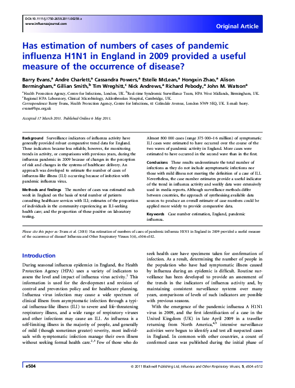 (PDF) Has estimation of numbers of cases of pandemic influenza H1N1 in ...
