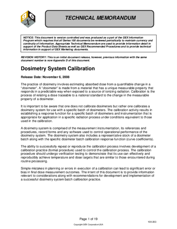 (PDF) Dosimetry System Calibration