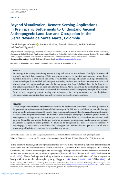 (PDF) Beyond Visualization: Remote Sensing Applications in Prehispanic Settlements to Understand ...