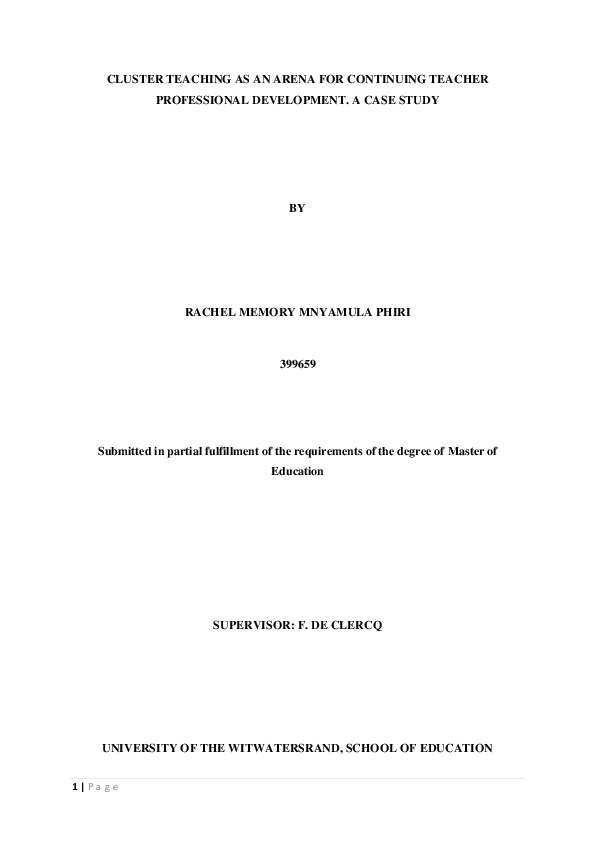 (PDF) Cluster teaching as an arena for continuing teacher professional ...