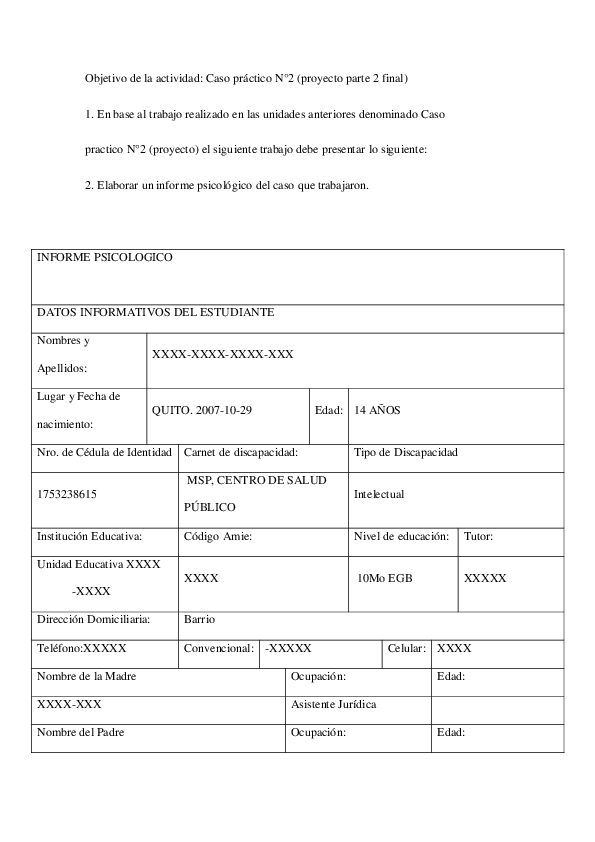 (PDF) Caso práctico Informe psicologico y estrategias pedagogicas en el aula
