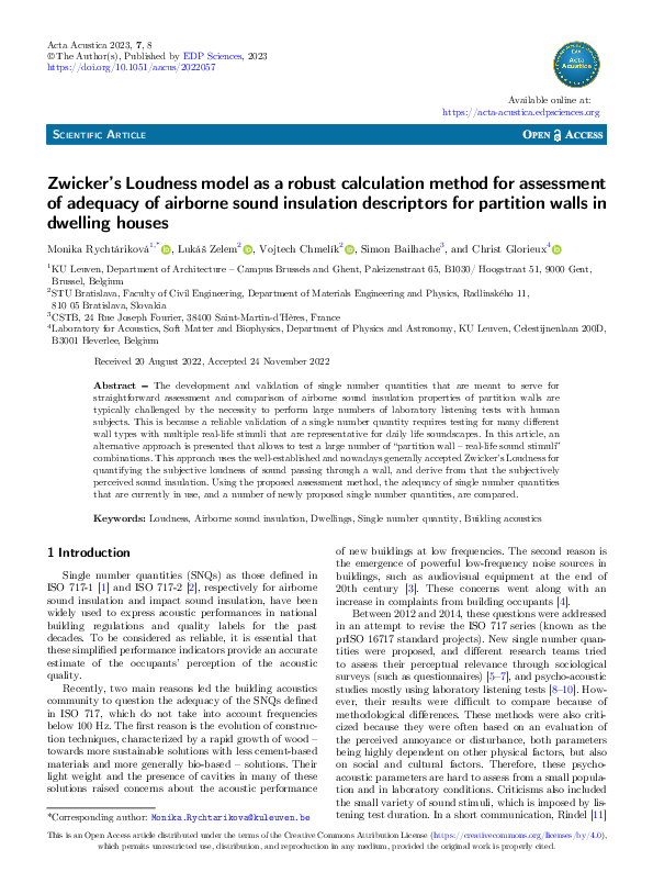 Pdf Zwickers Loudness Model As A Robust Calculation Method For Assessment Of Adequacy Of