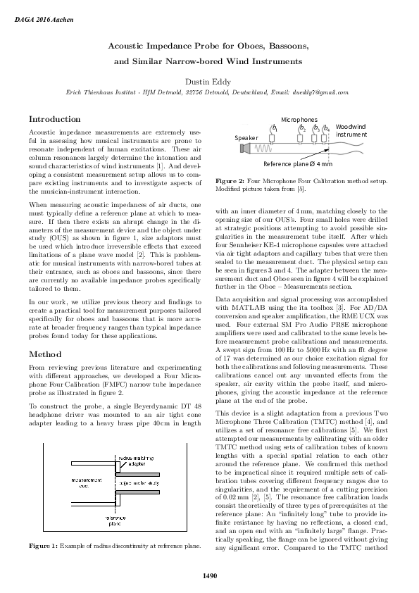 (PDF) Acoustic Impedance Probe for Oboes , Bassoons , and Similar ...