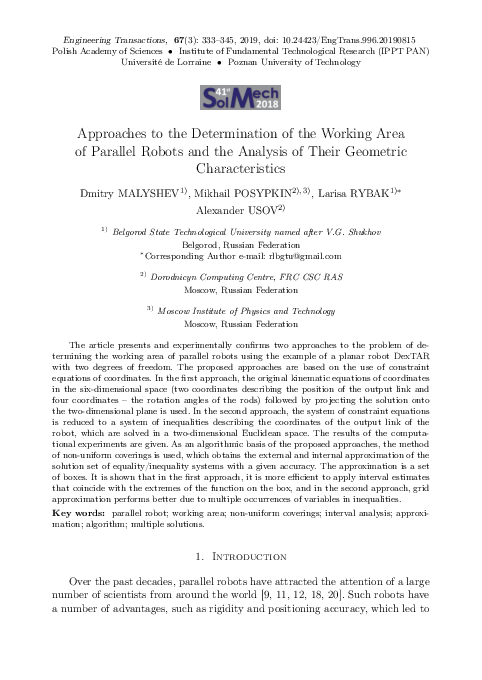 (PDF) Approaches to the Determination of the Working Area of Parallel Robots and the Analysis of ...