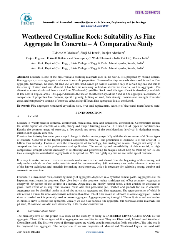 (PDF) Weathered Crystalline Rock: Suitability As Fine Aggregate In ...