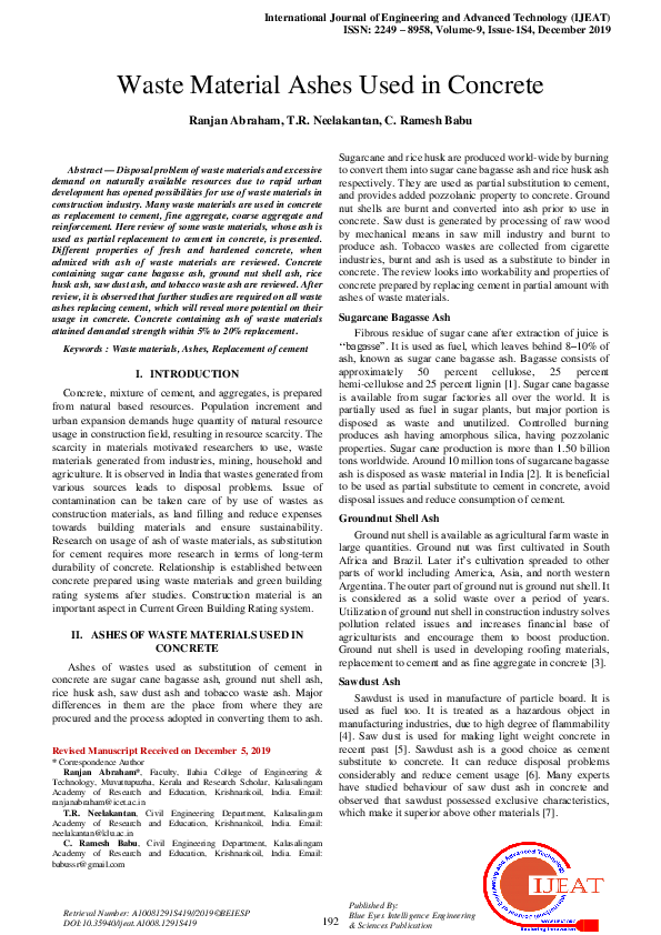 (PDF) Waste Material Ashes Used in Concrete