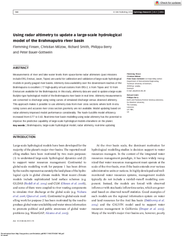 (PDF) Using radar altimetry to update a large-scale hydrological model ...