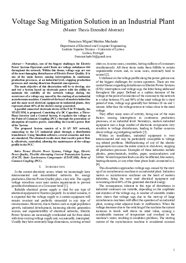 Pdf Voltage Sag Mitigation Solution In An Industrial Plant