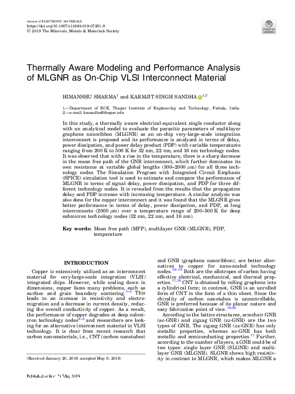 (PDF) Thermally Aware Modeling and Performance Analysis of MLGNR as On-Chip VLSI Interconnect ...