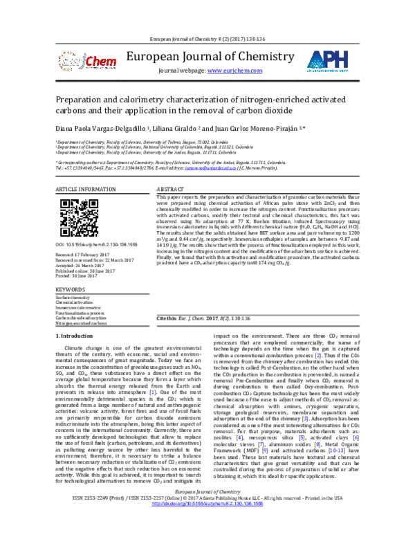 (PDF) Preparation and calorimetry characterization of nitrogen-enriched activated carbons and ...
