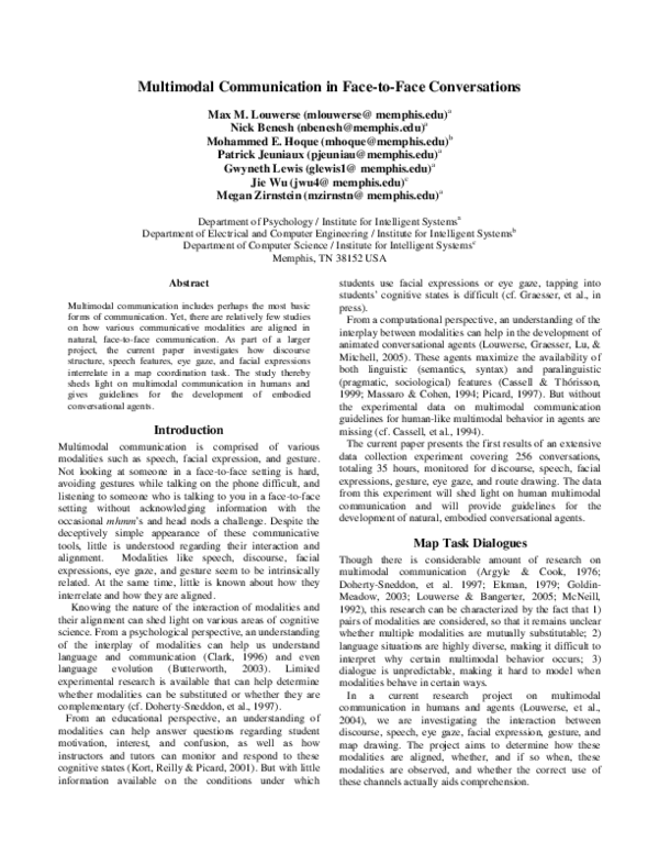 (PDF) Multimodal Communication in Face-to-Face Conversations