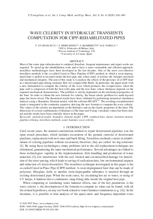 (PDF) Wave celerity in hydraulic transients computation for CIPP ...