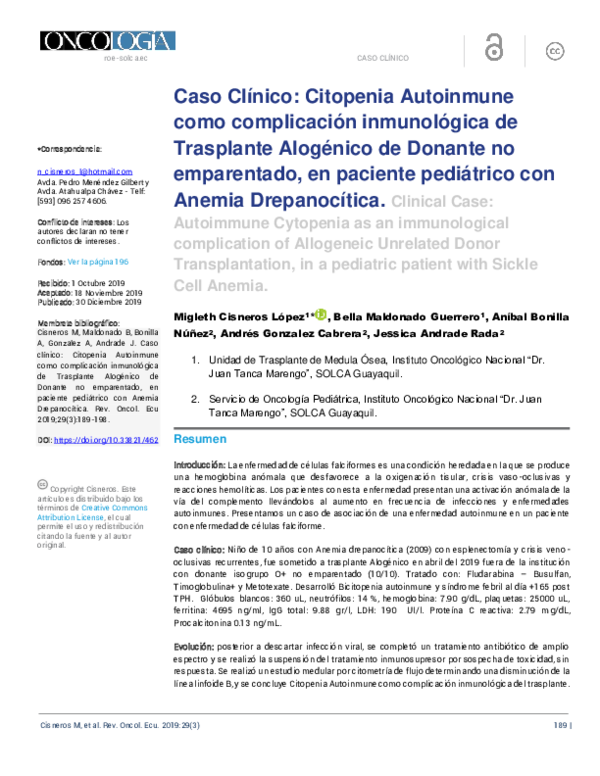 (PDF) Caso Clínico: Citopénia Autoinmune como complicación inmunológica ...