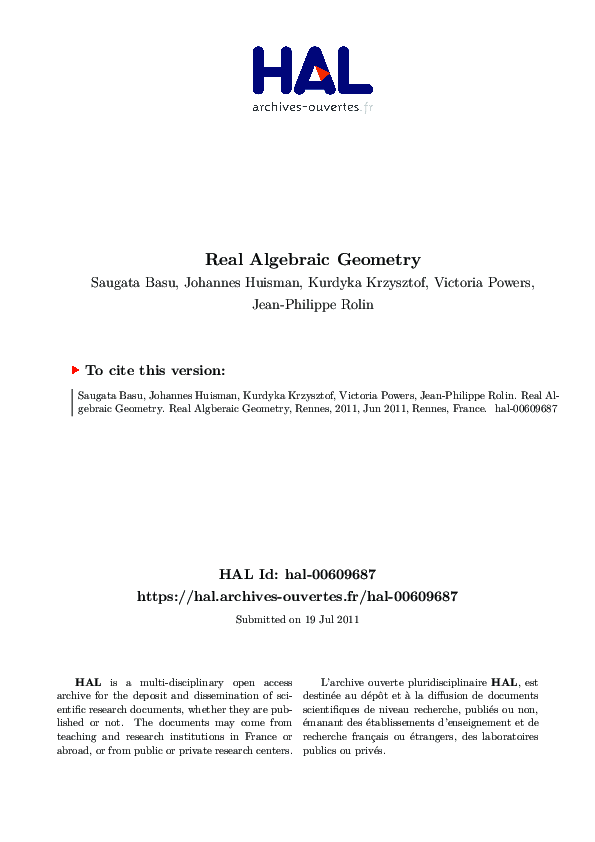 (PDF) Real Algebraic Geometry | Saugata Basu - Academia.edu