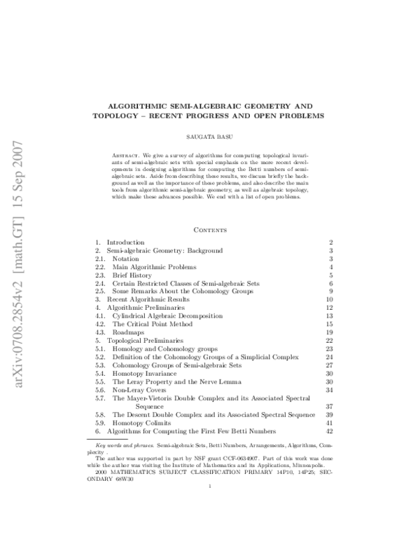 (PDF) Algorithmic semi-algebraic geometry and topology—recent progress ...