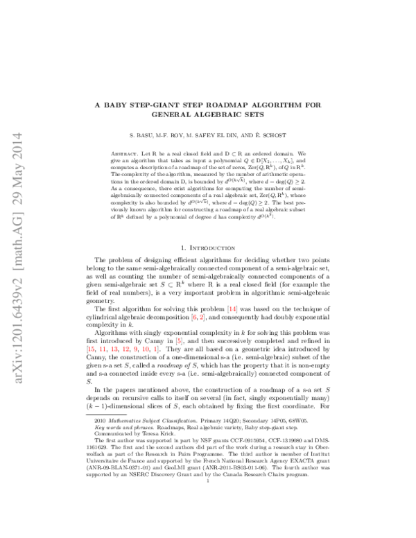 (PDF) A Baby Step–Giant Step Roadmap Algorithm for General Algebraic Sets