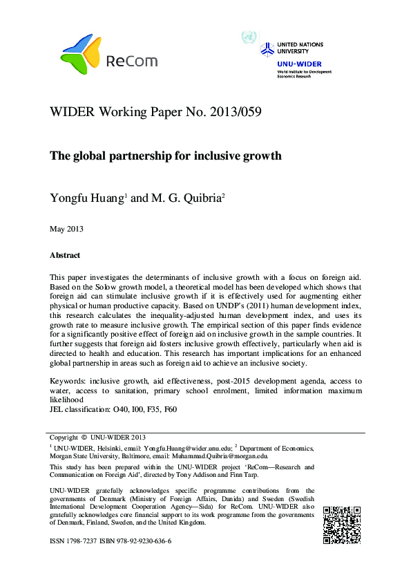 (PDF) The global partnership for inclusive growth | M.G. Quibria ...