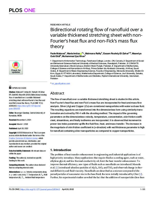 (PDF) Bidirectional rotating flow of nanofluid over a variable thickened stretching sheet with ...