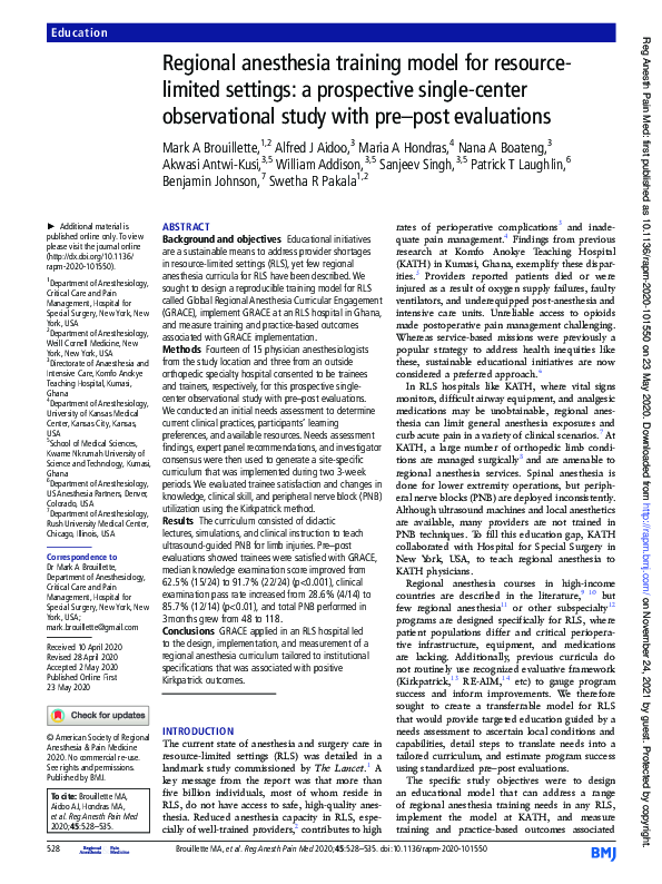 (PDF) Regional anesthesia training model for resource-limited settings ...