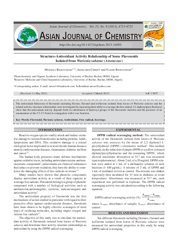 (PDF) Structure-Antioxidant Activity Relationship of Some Flavonoids ...