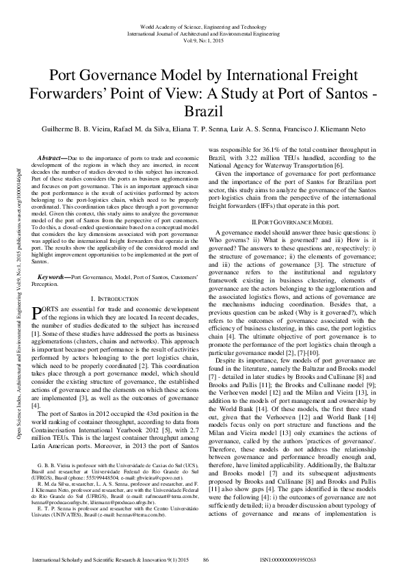 (PDF) Port Governance Model By International Freight Forwarders' Point ...