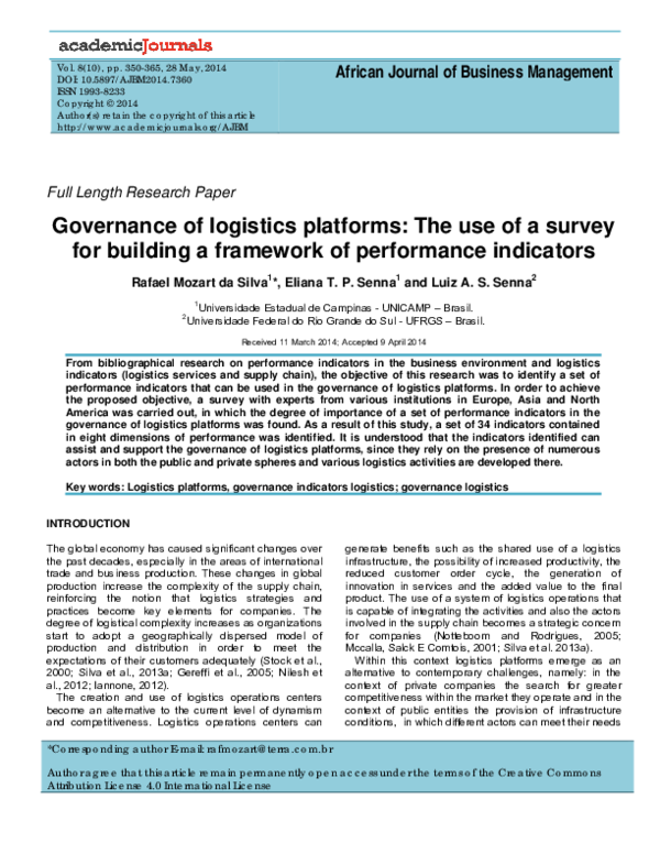 (PDF) Governance of logistics platforms: The use of a survey for ...