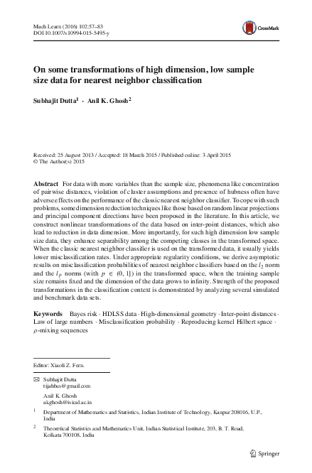 (PDF) On some transformations of high dimension, low sample size data ...
