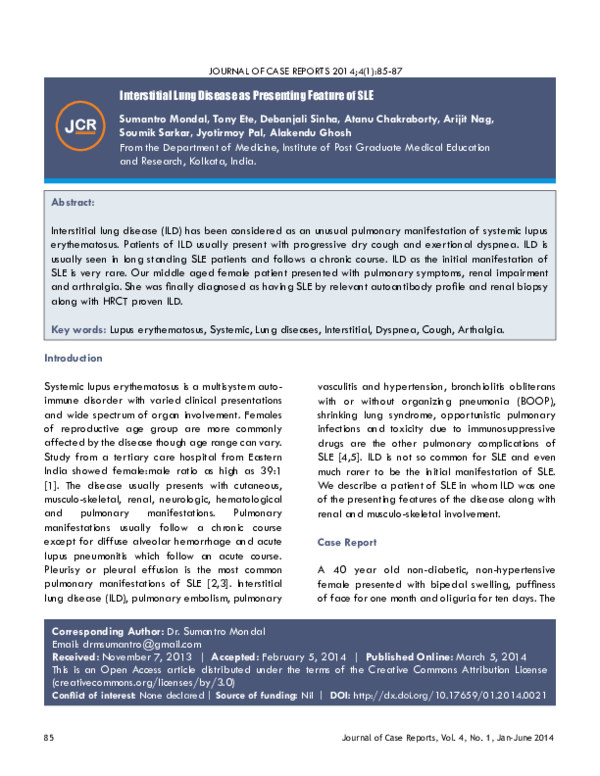 (PDF) Interstitial Lung Disease as Presenting Feature of SLE