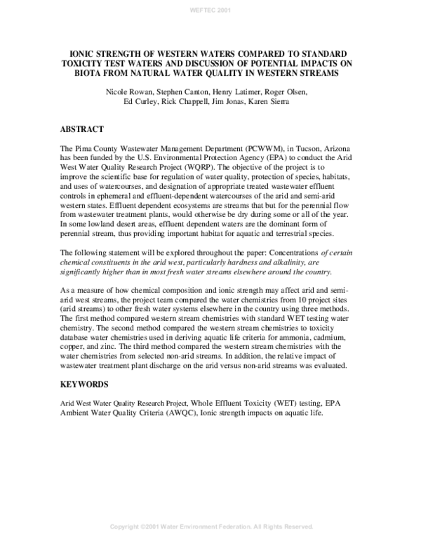 (PDF) Ionic Strength of Western Waters Compared to Standard Toxicity ...