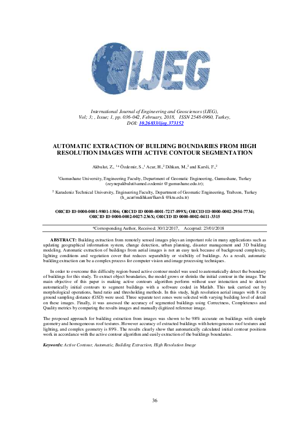 Pdf Automatic Extraction Of Building Boundaries From High Resolution Images With Active