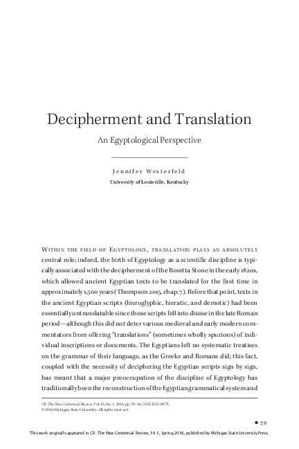 (PDF) Decipherment and Translation: An Egyptological Perspective