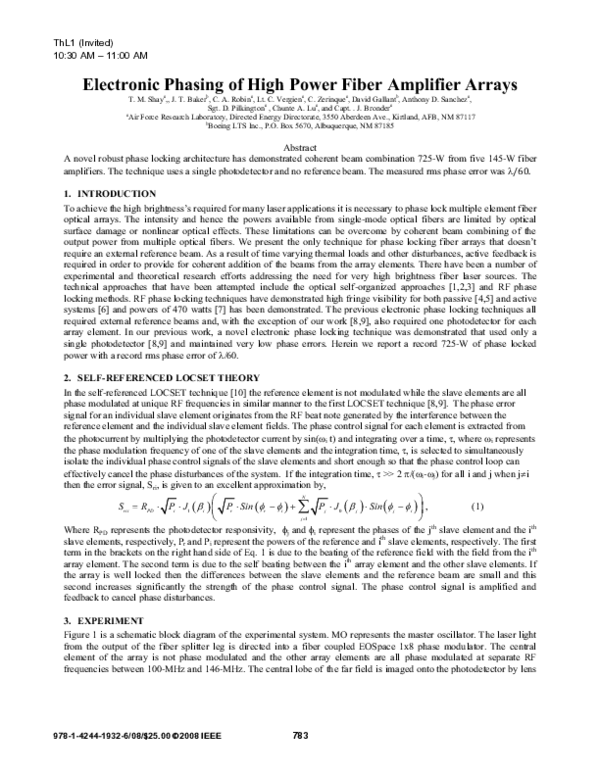 (PDF) Electronic Phasing of High Power Fiber Amplifier Arrays
