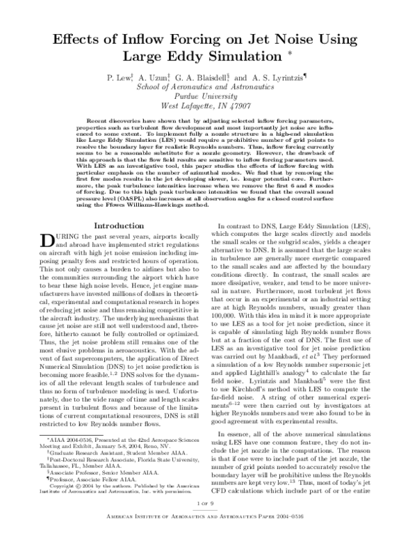 (PDF) Effects of Inflow Forcing on Jet Noise Using Large Eddy Simulation