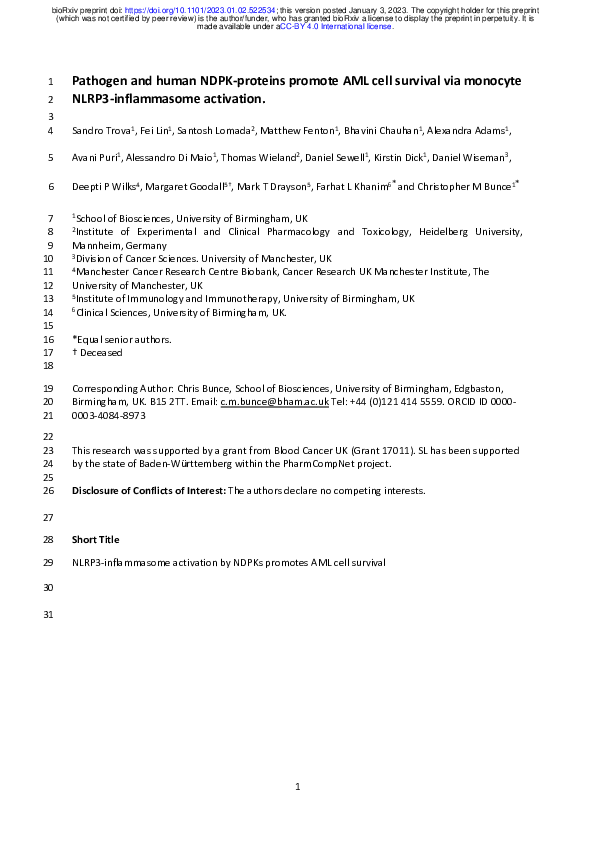 (PDF) Pathogen and human NDPK-proteins promote AML cell survival via ...