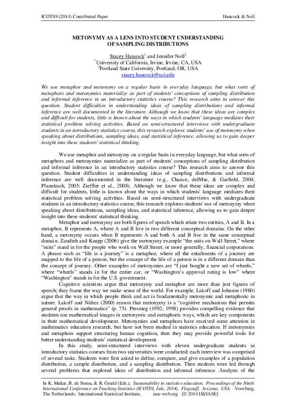 (PDF) Metonymy as a Lens Into Student Understanding of Sampling ...