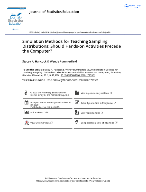 (PDF) Simulation Methods for Teaching Sampling Distributions: Should Hands-on Activities Precede ...