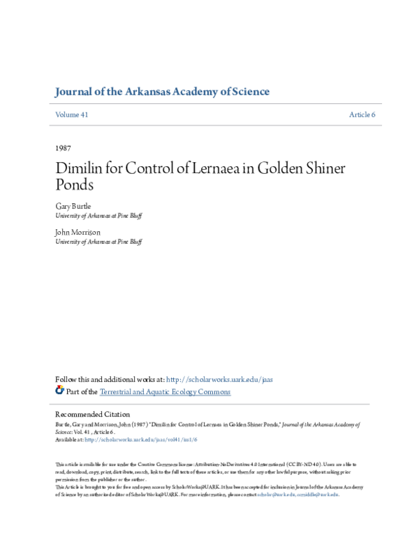 (PDF) Dimilinfor Control of Lernaea Ingolden Shiner Ponds
