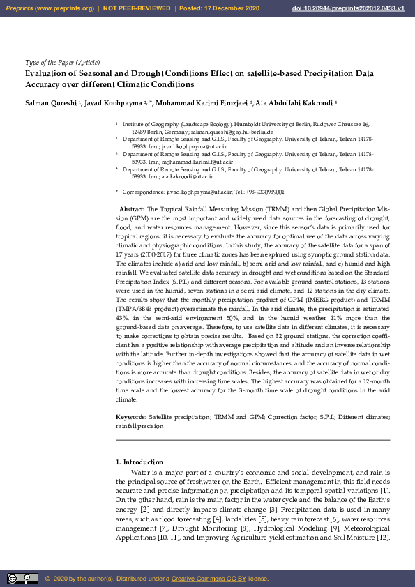 (PDF) Evaluation of Seasonal and Drought Conditions Effect on Satellite-based Precipitation Data ...