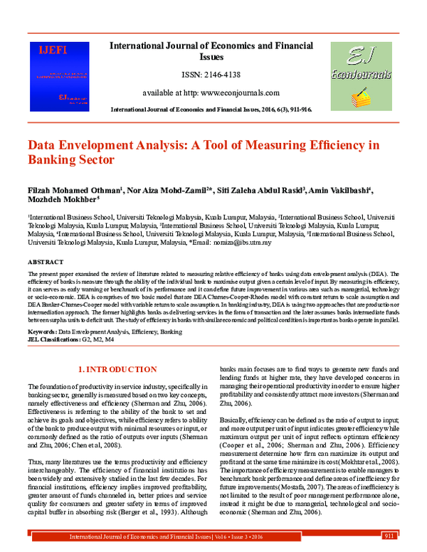 (PDF) Data Envelopment Analysis: A Tool of Measuring Efficiency in Banking Sector
