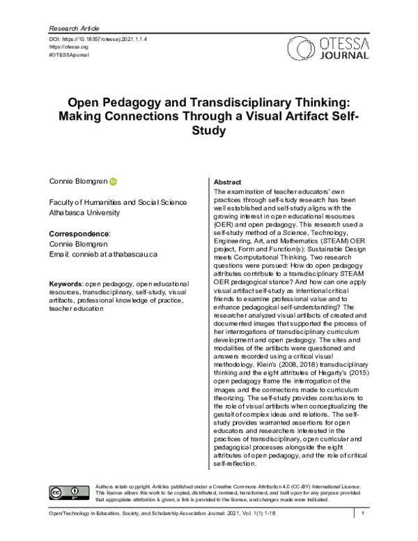 (PDF) Open Pedagogy and Transdisciplinary Thinking: Making Connections Through a Visual Artefact ...
